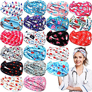 Jexine 20 Pcs Nurse Headbands with Button for Women Nursing Headbands for Nurses Doctors Nursing Accessories Mask Headbands Non Slip Hair Bands for Ear Protection Men Women Workout Yoga (Cute Style)