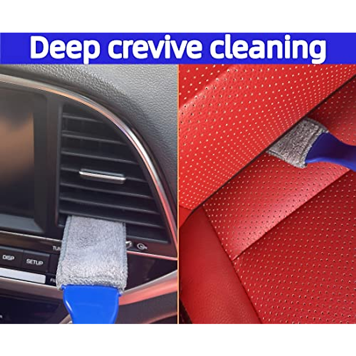 EVIISO 4 pcs Car Brushes for Detailing Interior,Double-Ended Brush and Cleaning Cloth,car Detail Crevice Care Removal Cleaning,Keyboard Cleaning Brush (Blue)