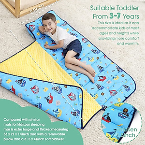 ACRABROS Toddler Nap Mat with Pillow and Blanket, Extra Large Rolled Napping Mats,Slumber Bags for Boys Girls,Kids Sleeping Bag for Daycare, Preschool Travel Camping, Pirate Ship