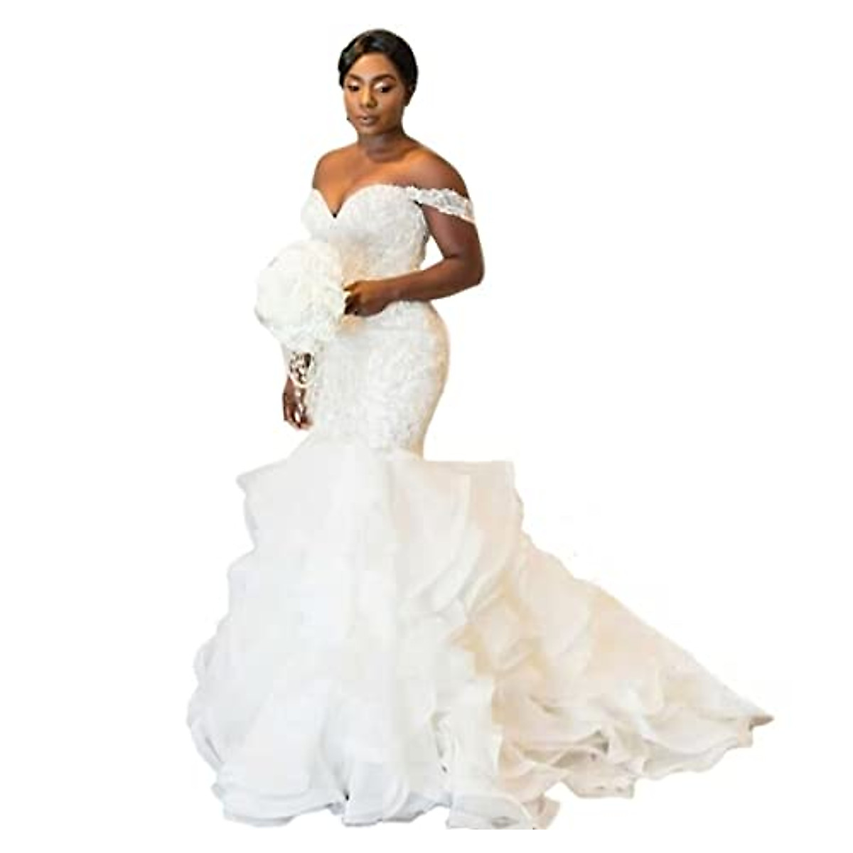 Chady Beach Mermaid Strapless Wedding Dresses for Bride 2023 Lace Tulle Elegant Long Train Bridal Dresses for Women with Sleeves White 14