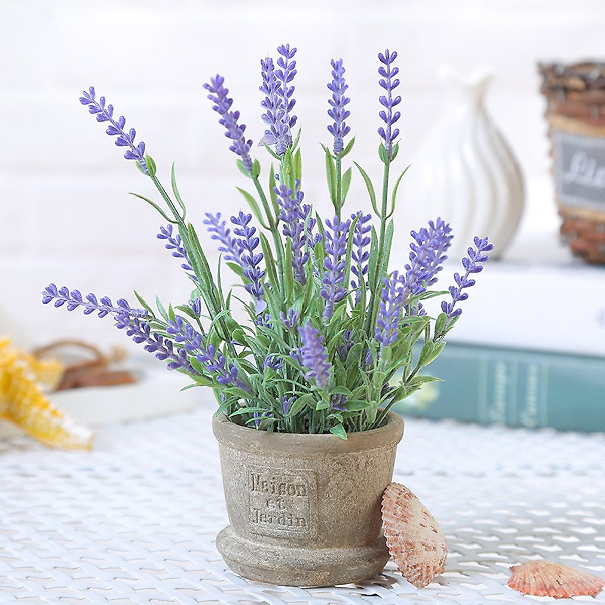 Artificial Flowers Plastic Lavender Arrangements in Pots for Decor (Purple)