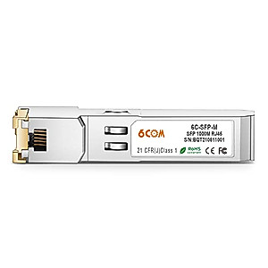 6COM 1.25G SFP to RJ45 Copper 1000Base-T GBIC Transceiver, Gigabit SFP-T Module, for Netgear AGM734, Ubiquiti, D-Link, ZTE, Other Open Switches (CAT5e/CAT6, up to 100m)