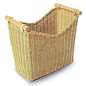 The Basket Lady Narrow Wicker Magazine Basket, Large, 14 in L x 7.5 in W x 12 in H, Sandstone