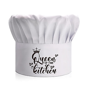 DYJYBMY Queen of The Kitchen, Adult Adjustable Kitchen Cooking Hat with Elastic Band Chef Baker Cap White, Cooking Grilling BBQ Gifts for Woman, Wife, Mom, Her, Grandma