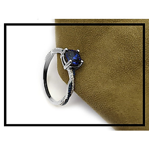 Dazzlingrock Collection 6 MM Cushion Lab Created Blue Sapphire with Round Blue Sapphire & Diamond Ladies Engagement Ring | 10K White Gold, Size 7.5