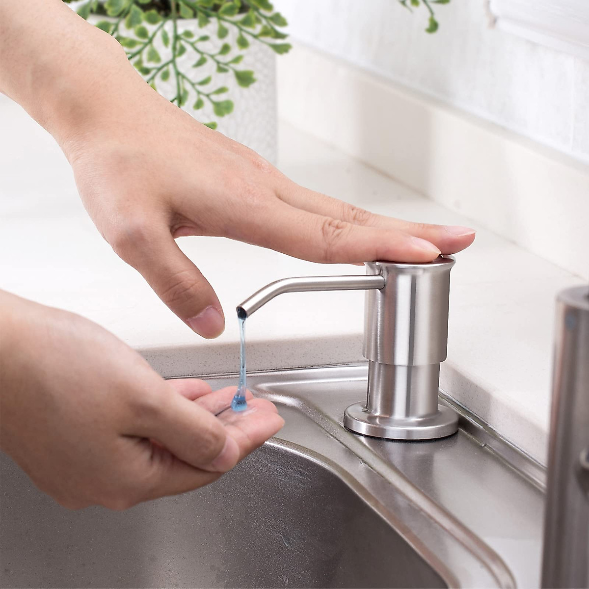 Tiilan Built-in Soap Dispenser Pump for Kitchen Sink Set, Detergent Dispenser 17oz Bottle and 47.2-inch Extension Tube, Stainless Steel Pump, Brushed Nickel