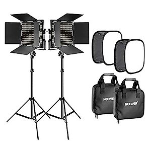 Neewer 2 Pieces Bi-color 660 LED Video Light with Stand and Softbox Kit: (2)3200-5600K CRI96+ Dimmable Light with U Bracket and Barndoor (2)Light Stand (2)Softbox for Studio Photography Video Shooting