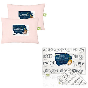 KeaBabies 2-Pack Toddler Pillow and Toddler Pillowcase for 13X18 Pillow Bundle - Organic Toddler Pillow (Misk Pink) and Pillowcase (Alphamals) for Girl, Boy, Kids