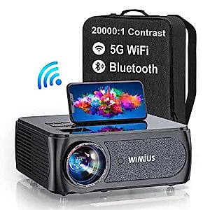 5G WiFi Bluetooth Projector, WiMiUS Top K8 Full HD 4K Projector Support 4P/4D Keystone, 50% Zoom, Bluetooth 5.1 Outdoor Video Projector for PC Smartphone USB (200000H)