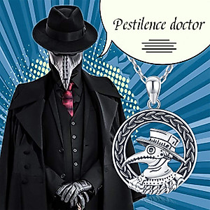 JUSTKIDSTOY Plague Doctor Necklace 925 Sterling Silver Steampunk Pendant Necklace Halloween Jewelry Gothic Gifts for Women