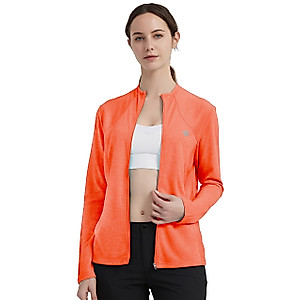 MoFiz Horse Riding Shirts for Women Long Sleeves UV Protection Zip-up Slim Fit Biking Shirt Orange XL