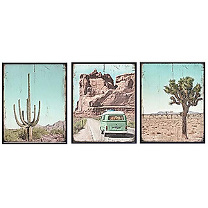Cactus Decor, Desert Decor Set - 8x10 Sonoran Travel Wall Art for Bedroom, Living Room, Office, Bathroom - Gift or Party Decorations for Saguaro Cactus, American West, Volkswagen Van Fans - UNFRAMED