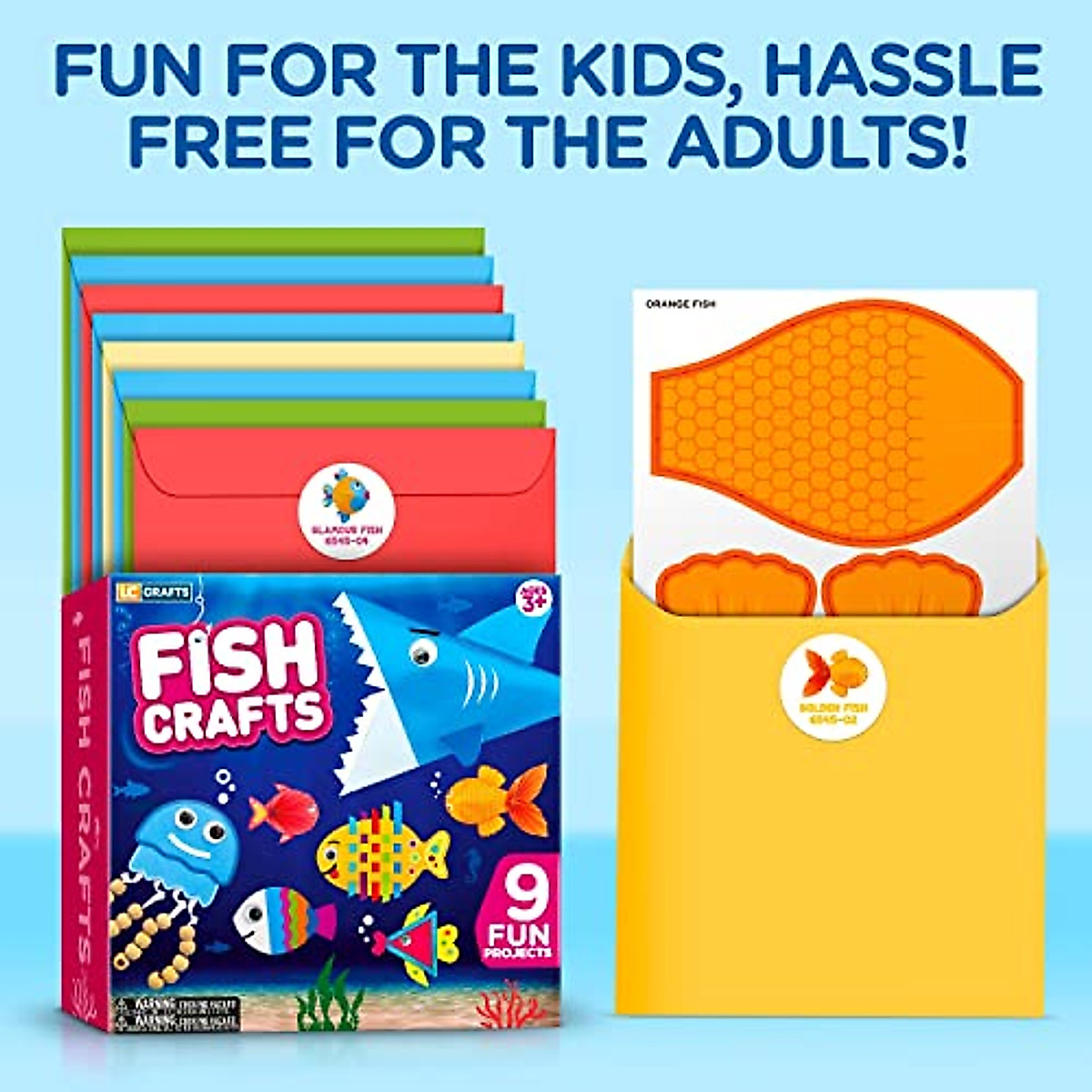 Arts and Crafts for Kids Ages 3-5, Craft Your Own Fish Characters Kit Includes Supplies & Instruction, Great Craft Project for Toddlers.