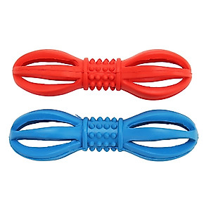 2Pcs Rubber Dog Chew Toy, 1.2x4.7in Interactive Fetch Dog Toy Hollow Dumbbell Toy Tough Puppy Teething Toys for Small Medium Large Dogs