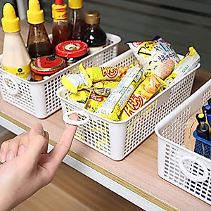Tstorage Slim Plastic Storage Baskets with Circles, Plastic Desktop Pencil Baskets, 6 Packs