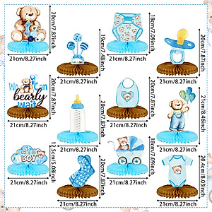 Teling 12 Pcs Bear Baby Shower Decorations Bear Centerpieces for Tables Blue Bear Honeycomb Centerpiece Gender Reveal Boy Baby Shower Table Decorations for Baby Boys Party Birthday