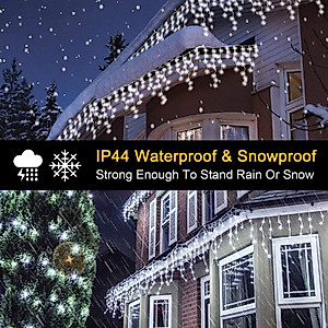 gresonic LED Icicle Lights Christmas Lights,49.2Ft 600 LEDs with 120 Drops Waterproof Fairy String Lights Plug in Outdoor Indoor Bedroom Patio Yard Garden Wedding Party Holiday Wall(Cool White)
