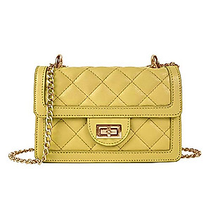 SG SUGU Small Quilted Crossbody Bag, Trendy Designer Shoulder Bag, Phone Wallet Purse for Women (Yellow)