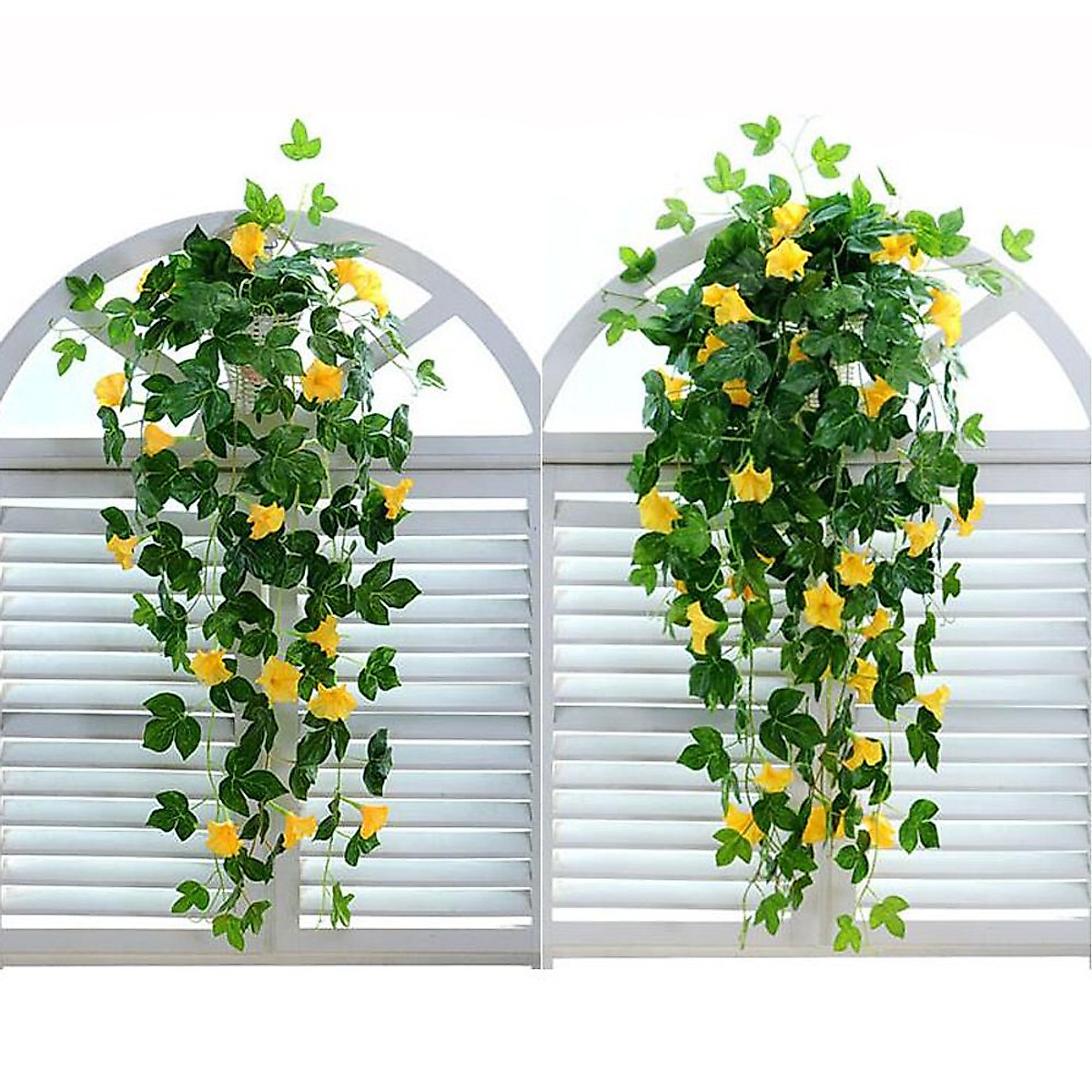 XHSP 2 Bunches Artificial Vines 35.4" Morning Glory Hanging Plants Silk Garland Fake Green Plant Home Garden Wall Fence Stairway Outdoor Wedding Hanging Baskets Decor