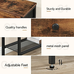 HOOBRO 39.4" Narrow Console Table with 3 Fabric Drawers, Small Entryway Table with 3-Tier Storage Shelves, Thin Sofa Table, Side Table, for Living Room, Hallway, Rustic Brown and Black BF82XG01