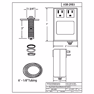 Westbrass ASB-2RB3-20 Sink Top Waste Disposal Air Switch and Dual Outlet Control Box, Raised Button, Stainless Steel