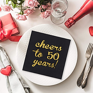 Elcoho 60 Pack Cocktail Napkins 50th Birthday Decorations Luncheon Napkins for Birthday, Anniversary Party Supplies, Cheers to 50 Years Design, 2 Layers, 5 by 5 Inches (Cheers to 50 Years)
