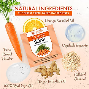 Carrot Soap for Skin Brightening – Natural Carrot Soap Bar for Spots on Face, Body, Neck, Underarm – Carotene Reduces Acne, Brightens Spots, & Evens Skin Tone – Kojic Acid Glow Bar Made in USA