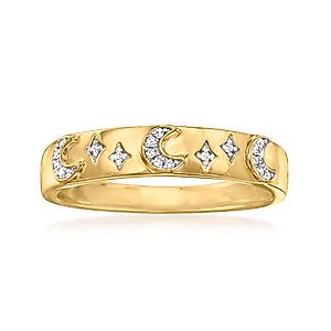 Ross-Simons Diamond-Accented Moon and Star Ring in 18kt Gold Over Sterling. Size 8