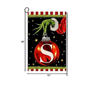 BLKWHT Christmas Monogram Letter S Garden Flag 12x18 Vertical Double Sided Winter Holiday Outside Decorations Burlap Family Last Name Initial Yard Flag