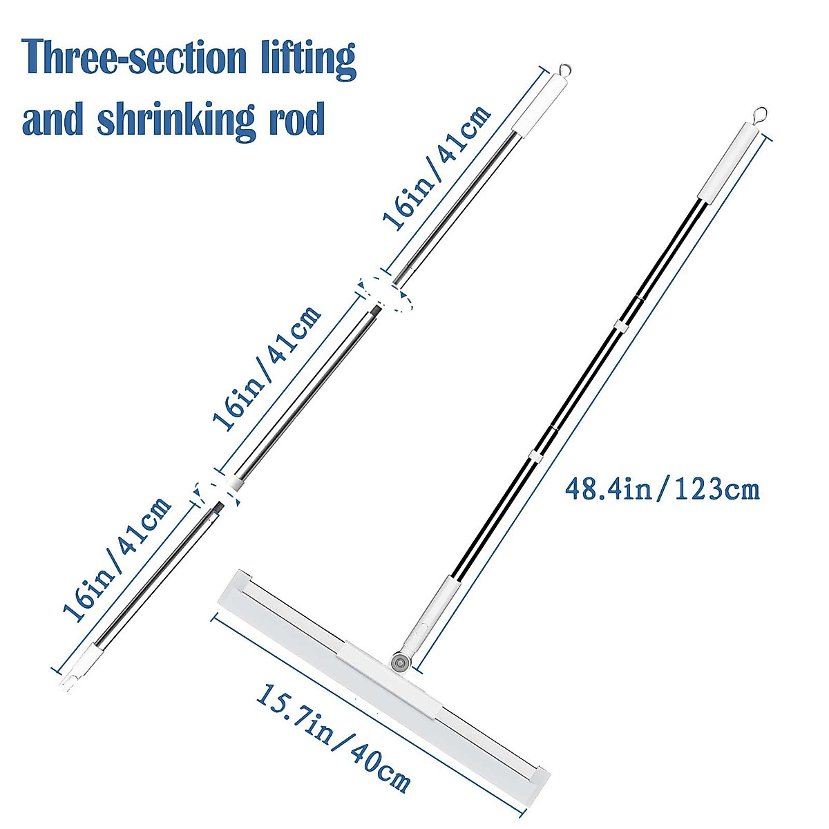 Magic Broom Sweeper, 15.7" W Multifunction Silicone Handle Floor Squeegee Pet Hair Broom for Bathroom Shower Glass Window Water and Hair Removal