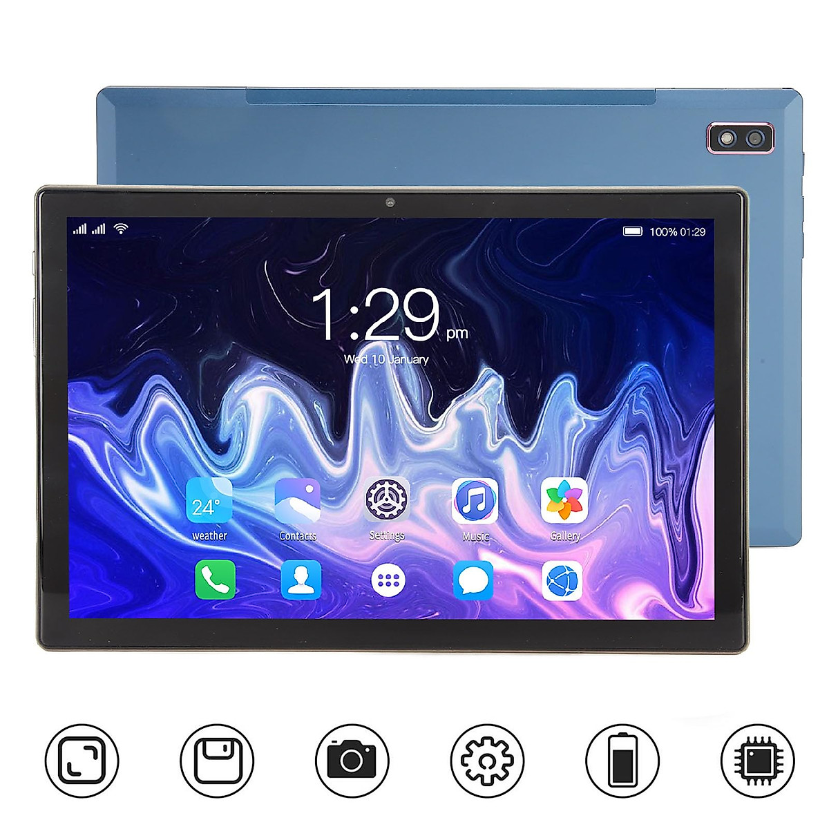 2 in 1 Tablet 10.1 Inch, Android 12.0 Tablet with Keyboard Case, Octa Core CPU, 8GB RAM 256GB ROM, FHD Display, 8MP+16MP Dual Camera, 5G WiFi, BT5.0, 4G Network, 7000mAh Battery (Blue)