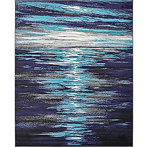 Unique Loom Metro Collection Abstract Water Modern Waves Seascape, Coastal, Nautical Area Rug, 8 ft x 10 ft, Navy Blue/Turquoise