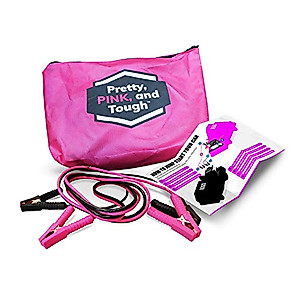 Pretty Pink and Tough Deluxe Jumper Cable Set - Pink Jumper Cables for Teen Girls and Women - 12-ft, Pink and Black Carry Pouch, Instruction Card,