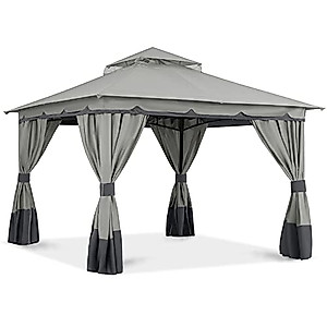 ABCCANOPY 10'x10' Outdoor Gazebo, Double Roof Patio Gazebo with Shade Curtains, Light Gray