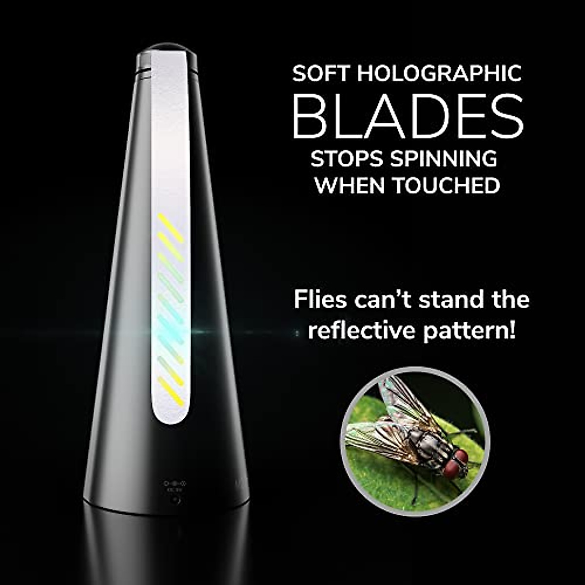 MODERN LYFE Fly Fan for Tables - USB or AA Battery Powered - Fly Swatter for Outdoor Dining Or Food at Parties, Restaurants, Outdoor Table, Fly Spinner, Keep Flies Away (Black - 1 Pack)