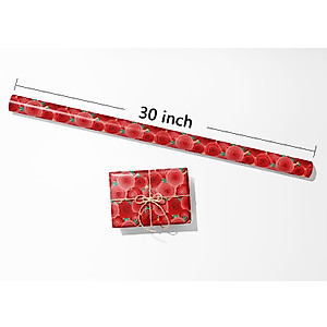 Hand Drawn Style Red Rose Wrapping Paper Jumbo Roll 30 Inch X 33 Feet, Matte Wrapping Paper, Perfect for Birthday, Celebration, Valentine's day, Mother's day, Christmas
