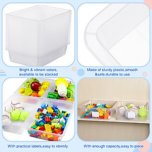 Hoolerry 24 Pcs Plastic Cubby Storage Bins Classroom Cubby Organization with Self Adhesive Labels Bin Small Stackable Storage Containers Toy Book Storage Box for School(Clear, 14 x 10 x 3 Inch)
