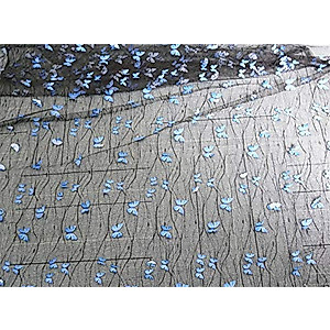 3D Vivid Butterflies Mesh Lace Fabric French Tulle lace for DIY Wedding Dress Costume Accessories Flower Girl Gown Dress Bridal Veil Home Decor (3 Yard, Black mesh+Blue Butterflies)