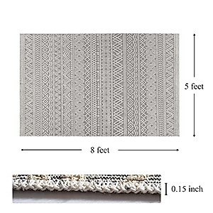 5x8 Area Rugs for Living Room Machine Washable Rug Woven Textured Neutral Boho Rug Ultra Soft Moroccan Carpet Ideal for Bedroom Dining Room Dorm Playroom Office, Bluish Grey