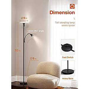addlon Torchiere Floor lamp with Adjustable Reading lamp, with reomte Control, Standing lamp for Living Room, Bedroom and Office - Black