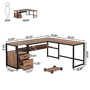 Tribesigns 70 Inch Modern L-Shaped Desk with Bookcase and Cabinet, L Shapes Computer Desk Study Table Super Sturdy Workstation with Drawers for Home Office with Hutch