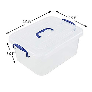 Rinboat 2 Packs Plastic Stackable Storage Boxes with Transparent Lid and Deep Blue Handle, Hold 8 Quart