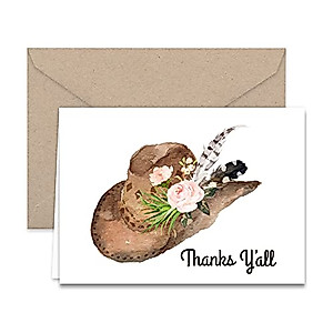 Paper Frenzy Western Thanks Y'all Thank You Note Cards and Kraft Envelopes - 25 pack