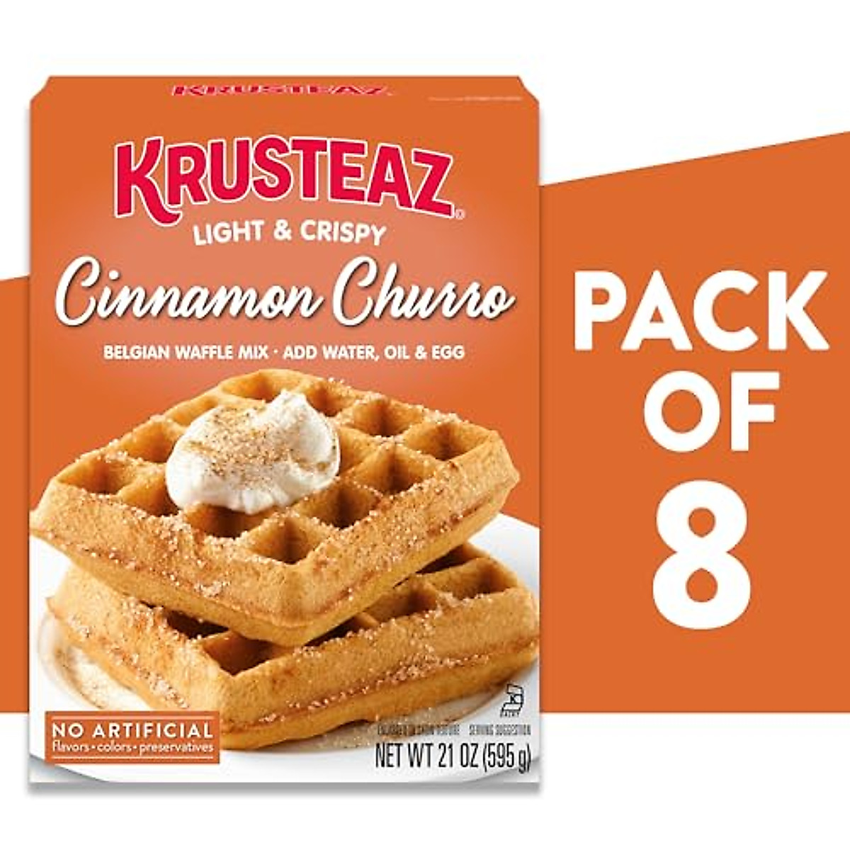 Krusteaz Light and Crispy Cinnamon Churro Belgian Waffle Mix, Krusteaz Waffle Mix, 21 oz Box (Pack of 8)