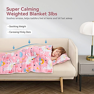 Toddler Nap Mat with Kids Weighted Blanket 3lbs and Pillow, 50 x 20 Inches, Insugar 2-in-1 Kids Sleeping Bag Weighted, Extra Long, Soft and Cozy for Preschool, Children Daycare, Travel, Pink Unicorn