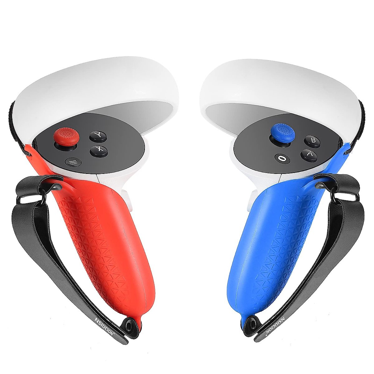 Nsiucion Touch Controller Grip Cover for Oculus Quest 2 VR Game Controller, Anti-Throw Handle Protective Sleeve with Adjustable Wrist Knuckle Strap Quest 2 Accessories (Red & Blue)