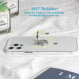 [2 Pack] Rounded CD Texture Cell Phone Ring Holder Stand, 360 Degree Rotation Finger Ring Kickstand with Polished Metal Phone Grip, Smartphone Accessories (Silver)