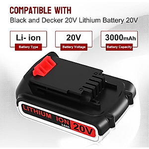 3.0Ah LBXR20 Lithium Replacement Battery for Black and Decker 20V Battery Max LB20 LBX20 LST220 LBXR20B-2 LB2X4020 Compatible with Black and Decker 20 Volt Tools LCS1020 LDX20C LSW221 BDCDMT120-Red