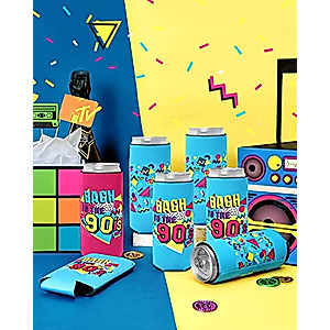 90s Bachelorette Party Can Sleeves 12 Pack Bach to the 90s Slim Can Covers Skinny Neoprene Drink Soda Can Bottles Holders for Retro Bridal Shower Party Supplies