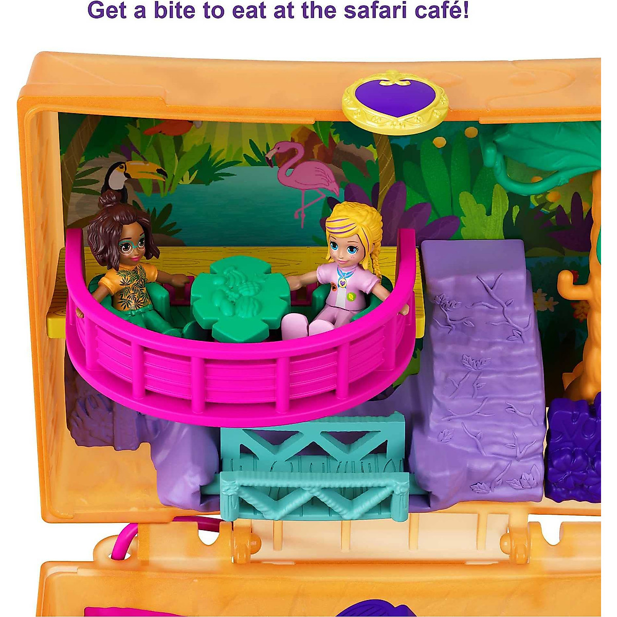 Polly Pocket Playset, Travel Toy with 2 Micro Dolls, Pet Sloths & Surprise Accessories, Jungle Safari Compact
